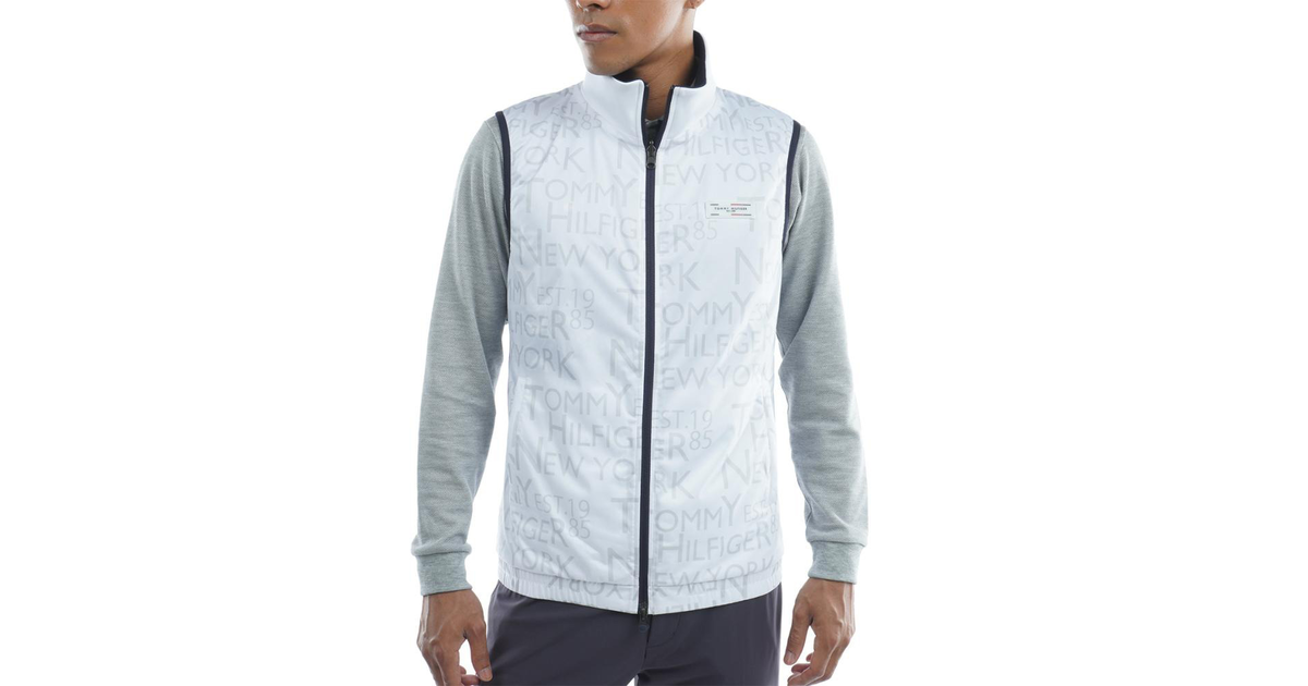 トミーヒルフィガー（TOMMY HILFIGER）（メンズ）ゴルフウェア アウター ロゴプリントリバーシブルベスト THMA287-WHT ...