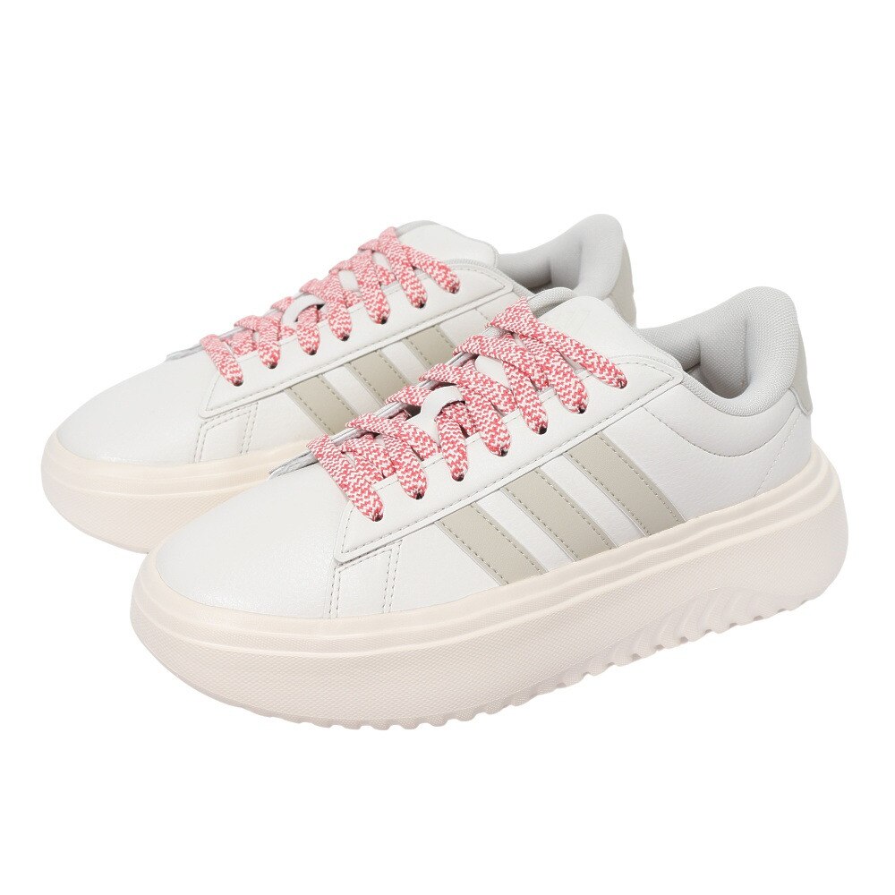 アディダス（adidas）（レディース）スニーカー グランドコートプラットフォーム ベージュ IE1094 カジュアル スポーツシューズ 厚底 ...
