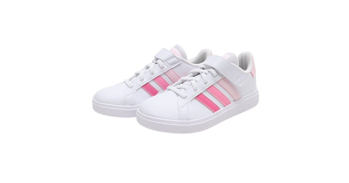 アディダス（adidas）（キッズ）ジュニア スニーカー グランドコート 2.0 ホワイト ピンク IG4838 カジュアル スポーツ ...