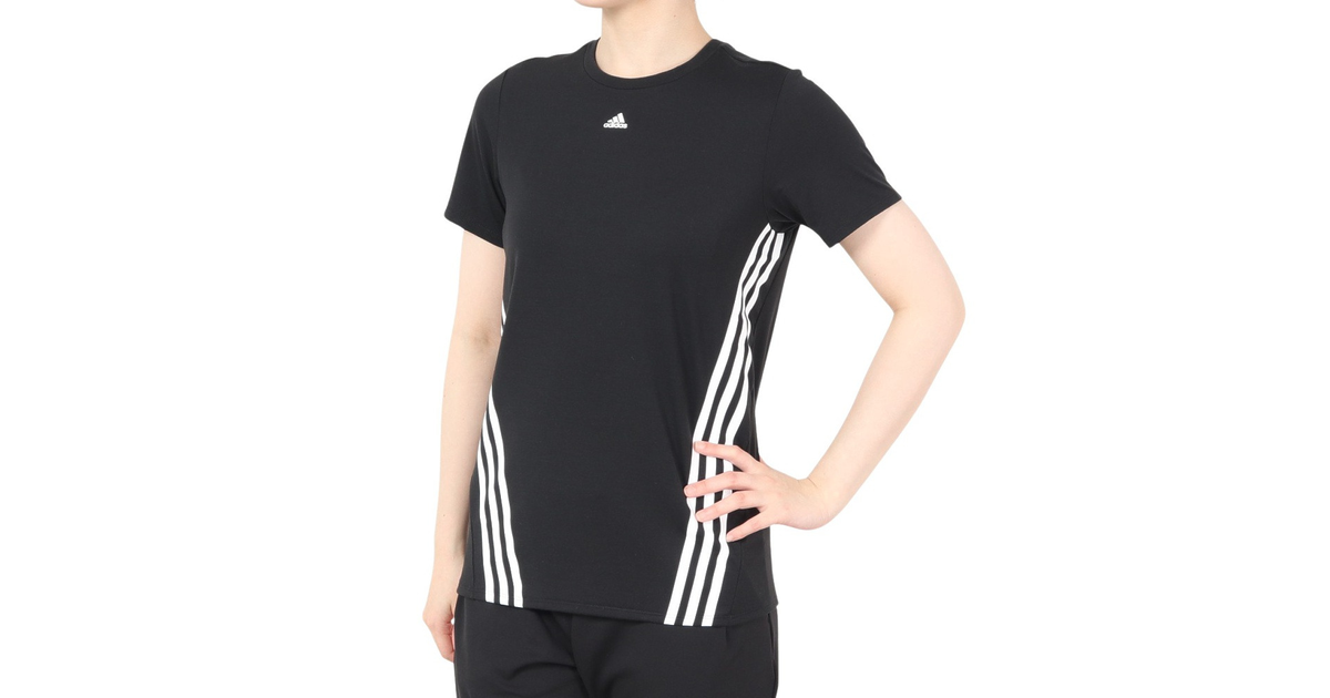 アディダス（adidas）（レディース）tシャツ 吸湿性 ブラック 黒 トレイン アイコンズ スリーストライプス 半袖Tシャツ CA028 ...
