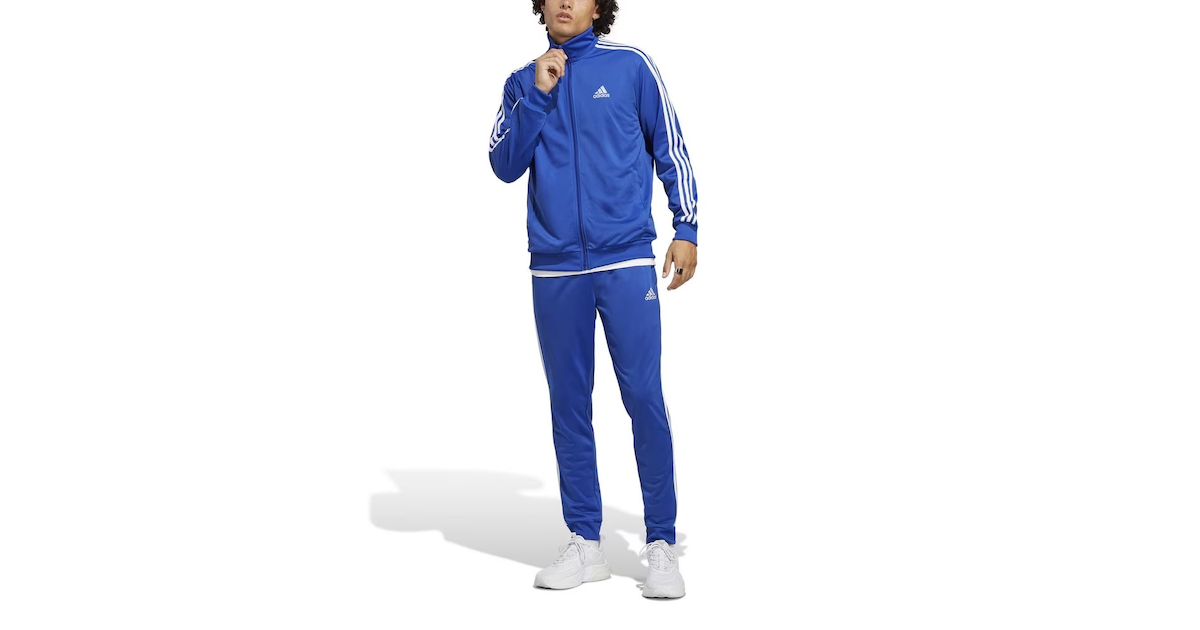 アディダス（adidas）（メンズ）ジャージ 上下セット ブルー 青 ベーシック スリーストライプス トリコット トラックスーツ ECS77 ...
