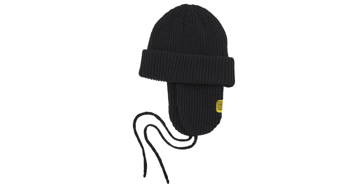 キウ（Kiu）（メンズ、レディース）ニット帽 ニットキャップ 2WAY YARN イヤーフラップビーニー K381-900 ブラック 汚れにくい | アウトドア・キャンプ用品はエルブレス